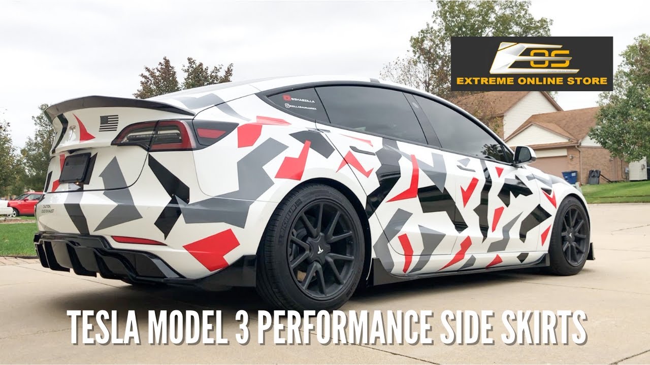 Extreme Online Store | Tesla Model 3 Performance Side Skirts Installed